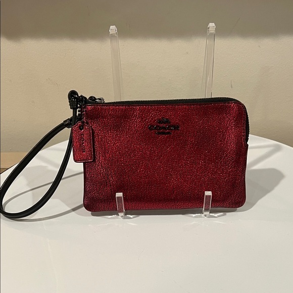 Coach | Bags | Coach Red Metallic Corner Zip Wristlet Euc 52444 | Poshmark